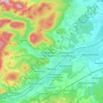Mapa topográfico Ternitz, altitud, relieve