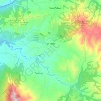 Mapa topográfico San Pedro, altitud, relieve