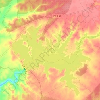 Mapa topográfico Albufeira de Odivelas, altitud, relieve