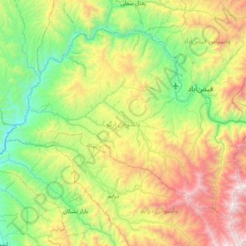 Mapa topográfico Argo District, altitud, relieve