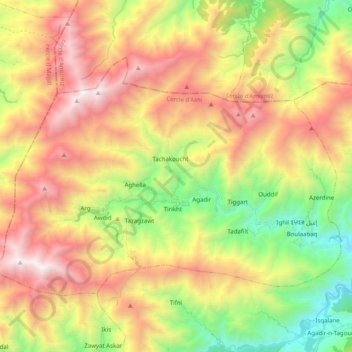 Mapa topográfico Ighil, altitud, relieve