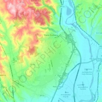 Mapa topográfico Fiano Romano, altitud, relieve