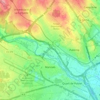 Mapa topográfico Manises, altitud, relieve