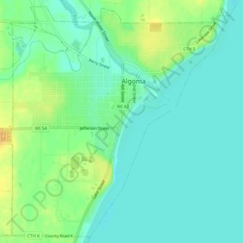 Mapa topográfico Algoma, altitud, relieve