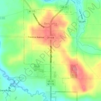 Mapa topográfico Benzonia, altitud, relieve