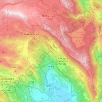 Mapa topográfico Ofena, altitud, relieve