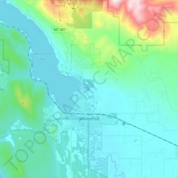 Mapa topográfico Whitefish, altitud, relieve