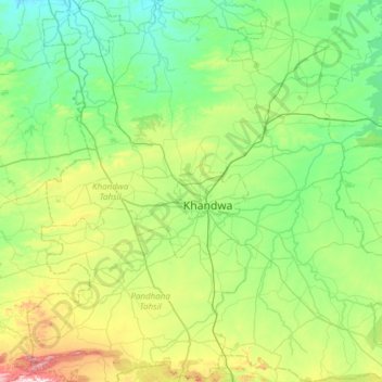 Mapa topográfico Khandwa Tahsil, altitud, relieve