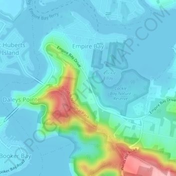 Mapa topográfico Empire Bay, altitud, relieve