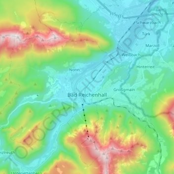 Mapa topográfico Bad Reichenhall, altitud, relieve