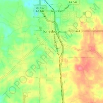 Mapa topográfico Jonesboro, altitud, relieve