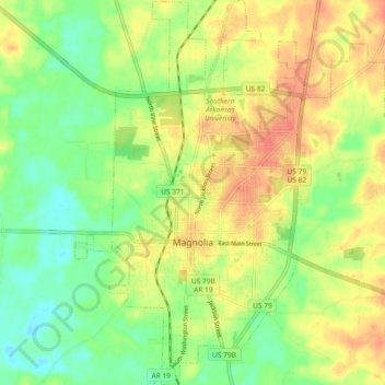 Mapa topográfico Magnolia, altitud, relieve