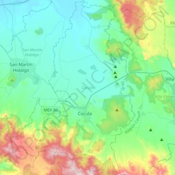 Mapa topográfico Cocula, altitud, relieve