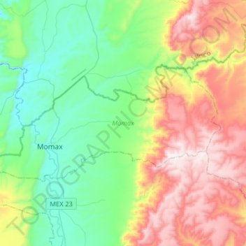 Mapa topográfico Momax, altitud, relieve
