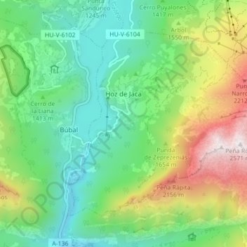 Mapa topográfico Hoz de Jaca, altitud, relieve