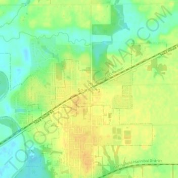 Mapa topográfico Spaulding, altitud, relieve