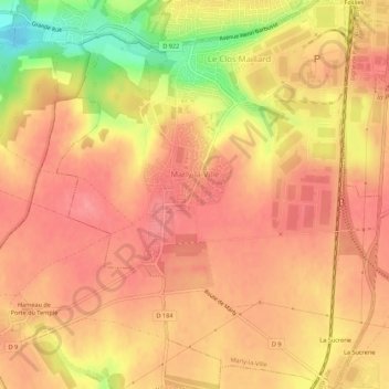 Mapa topográfico Marly-la-Ville, altitud, relieve