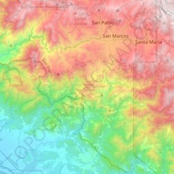 Mapa topográfico Tarrazú, altitud, relieve