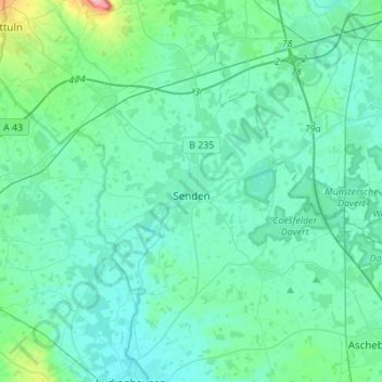 Mapa topográfico Senden, altitud, relieve