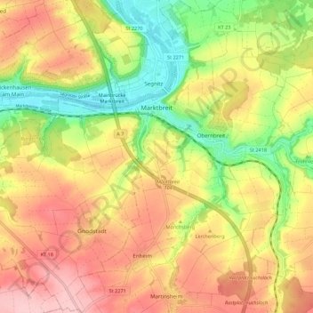 Mapa topográfico Marktbreit, altitud, relieve