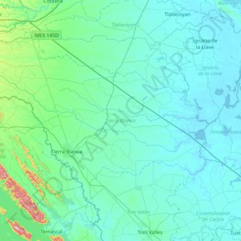 Mapa topográfico Tierra Blanca, altitud, relieve