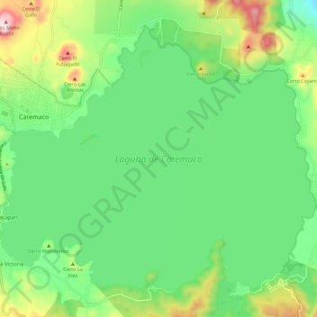 Mapa topográfico Laguna de Catemaco, altitud, relieve