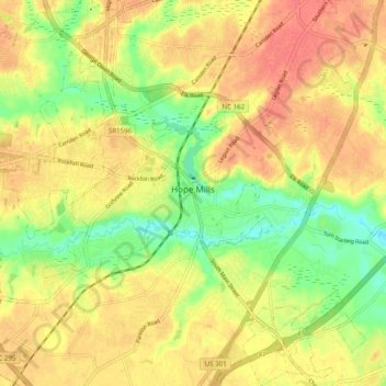 Mapa topográfico Hope Mills, altitud, relieve