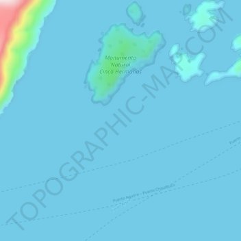 Mapa topográfico Monumento Natural Cinco Hermanas, altitud, relieve