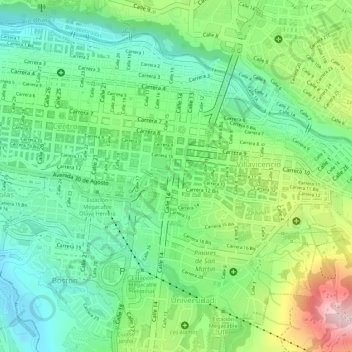Mapa topográfico Parque de la Paz, altitud, relieve