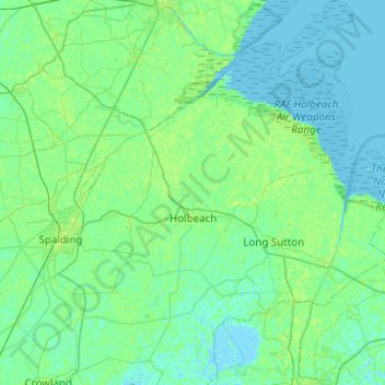 Mapa topográfico Holbeach CP, altitud, relieve