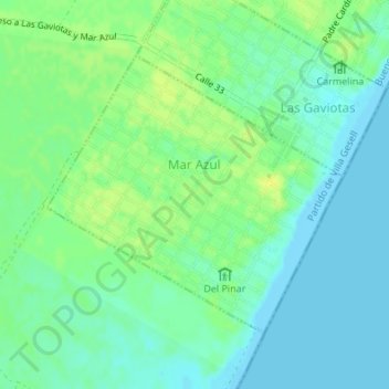 Mapa topográfico Mar Azul, altitud, relieve