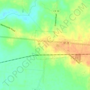 Mapa topográfico Martinsville, altitud, relieve