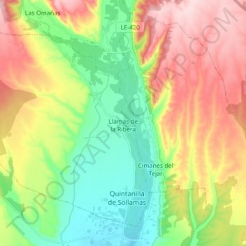 Mapa topográfico Llamas de la Ribera, altitud, relieve