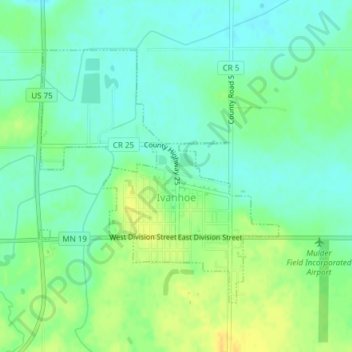 Mapa topográfico Ivanhoe, altitud, relieve