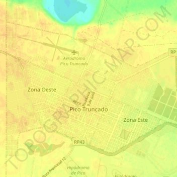 Mapa topográfico Pico Truncado, altitud, relieve