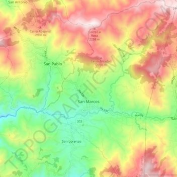 Mapa topográfico San Marcos, altitud, relieve