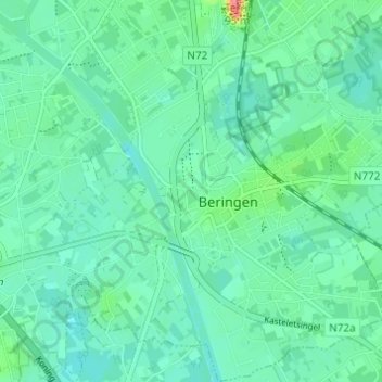 Mapa topográfico Beringen, altitud, relieve