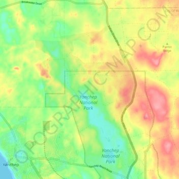 Mapa topográfico Yanchep National Park, altitud, relieve