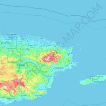 Mapa topográfico El Yunque National Forest, altitud, relieve