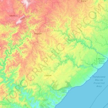 Mapa topográfico Ingquza Hill Local Municipality, altitud, relieve