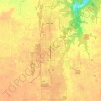 Mapa topográfico Westville, altitud, relieve