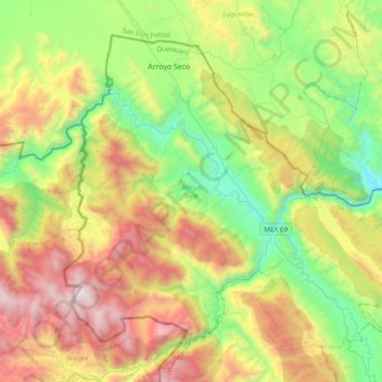 Mapa topográfico Arroyo Seco, altitud, relieve