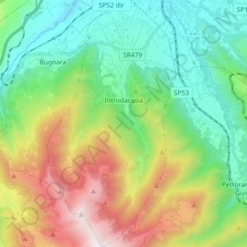 Mapa topográfico Introdacqua, altitud, relieve