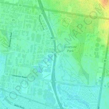 Mapa topográfico Braeside, altitud, relieve