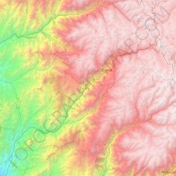Mapa topográfico Canta, altitud, relieve