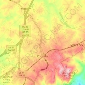 Mapa topográfico Cornelia, altitud, relieve