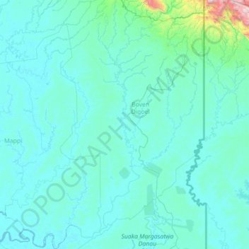 Mapa topográfico Digul River, altitud, relieve
