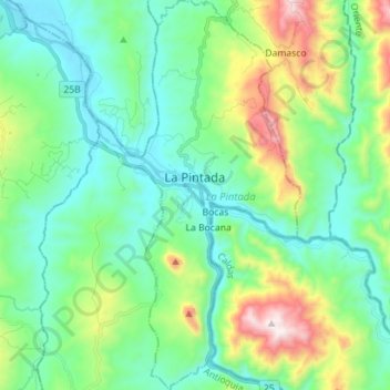 Mapa topográfico La Pintada, altitud, relieve
