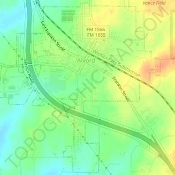 Mapa topográfico Alvord, altitud, relieve