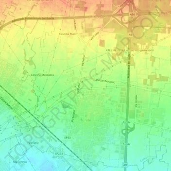 Mapa topográfico Turate, altitud, relieve